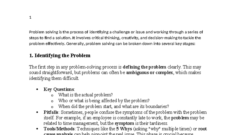 Problem Solving Analysis: Steps and Techniques for Effective Solutions ...