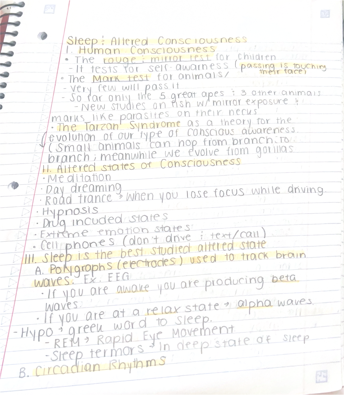 Psych Notes - Unit 2 - V. Sleep Altered Consciousness 1. Human ...