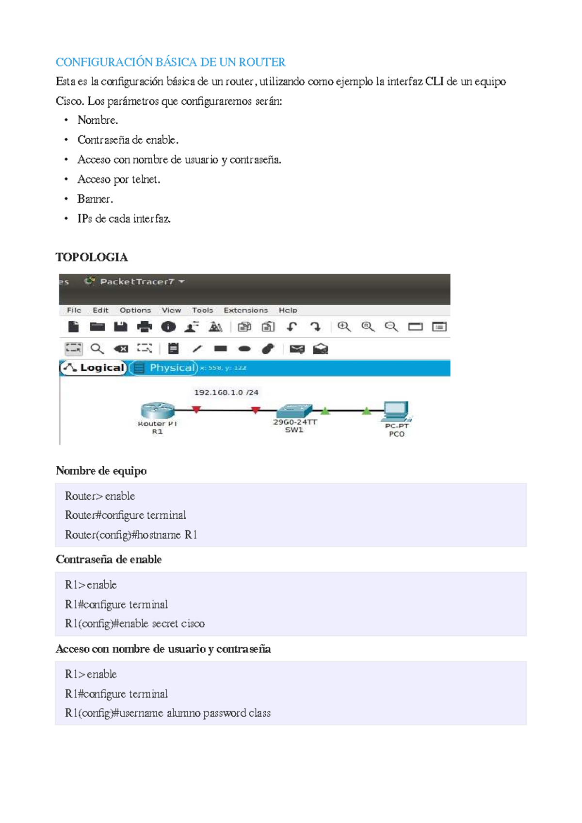 CONFIGURACIÓN BÁSICA DE UN ROUTER - CLI Cisco - Studocu