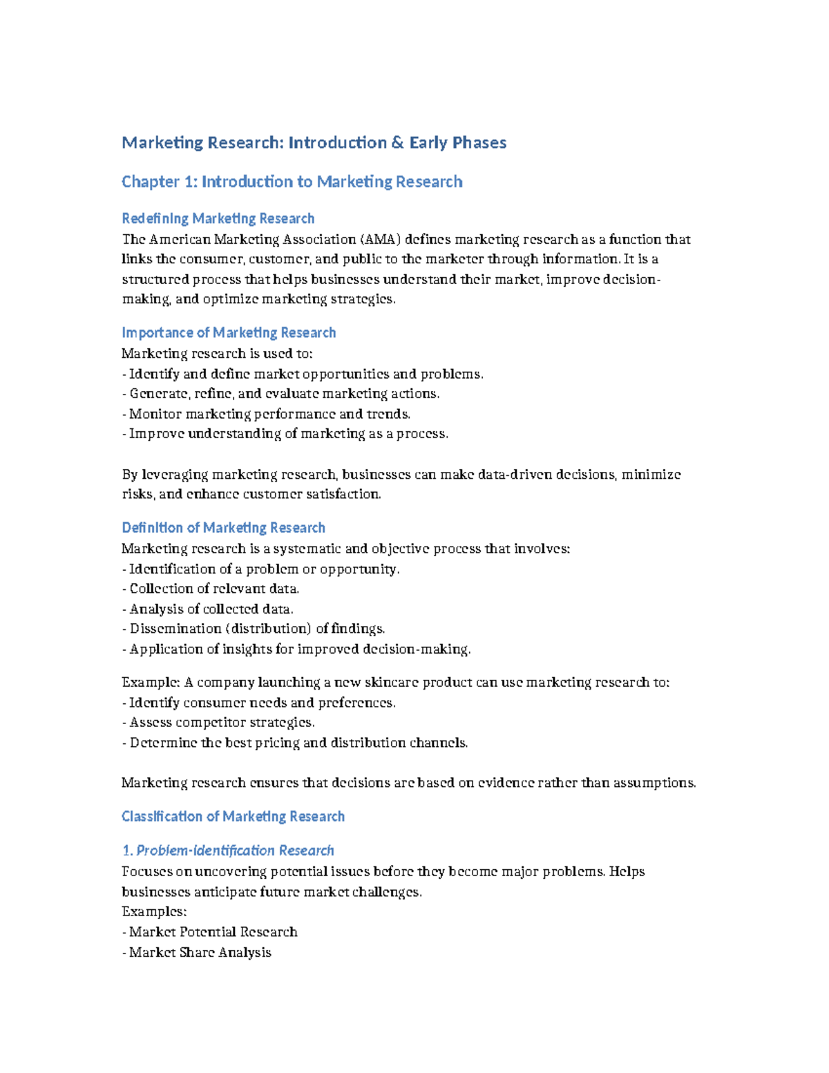 Marketing Research Notes - Marketing Research: Introduction & Early ...