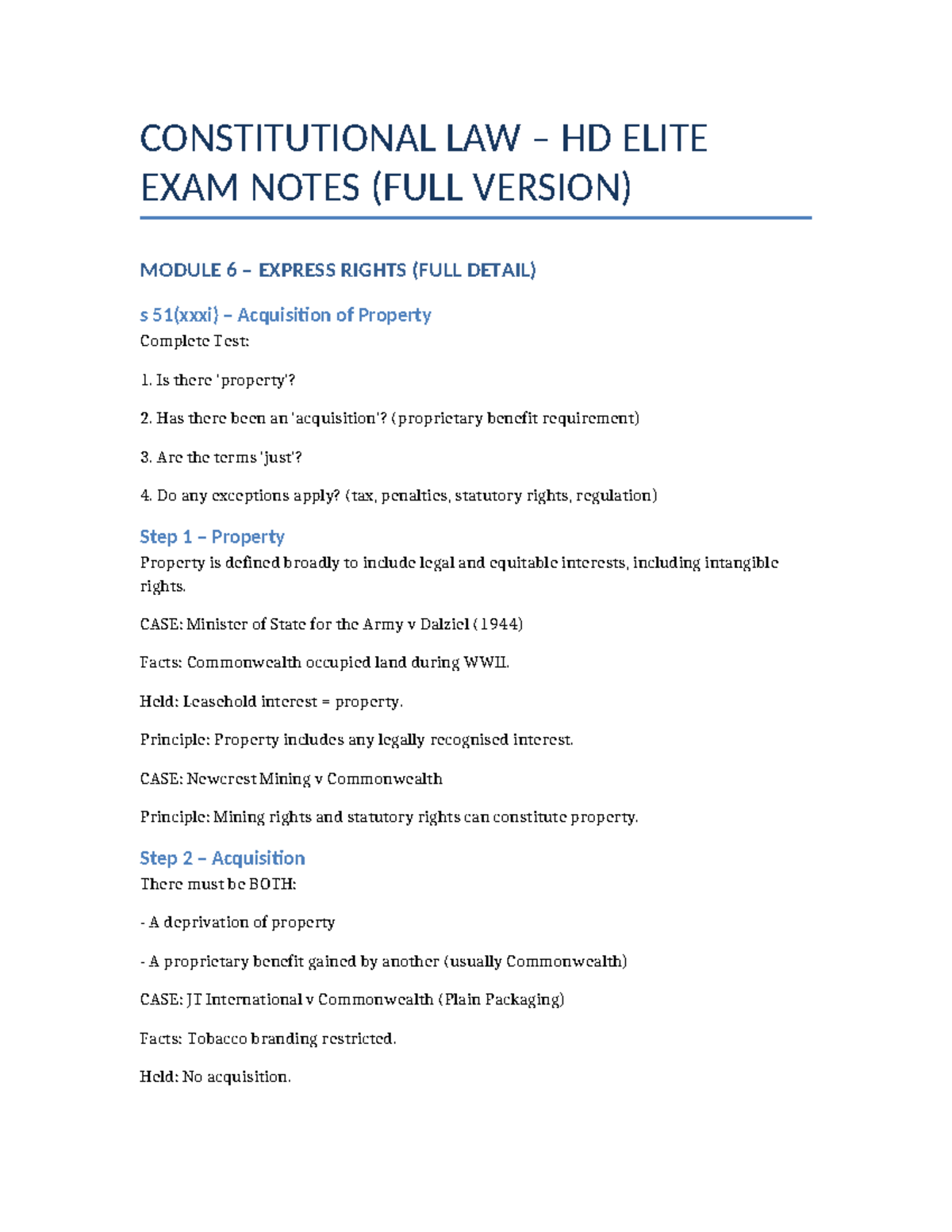 Constitutional Law HD Elite Exam Notes: Modules 6 & 7 Overview - Studocu