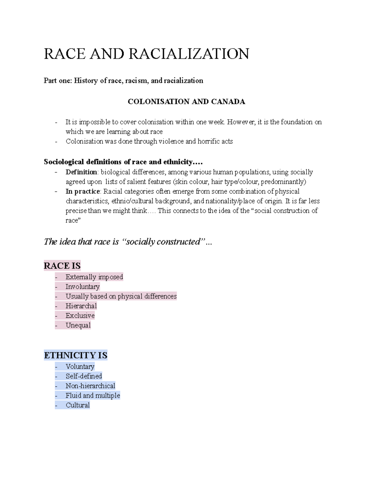 SOCI 100B notes race and racialization - RACE AND RACIALIZATION Part ...