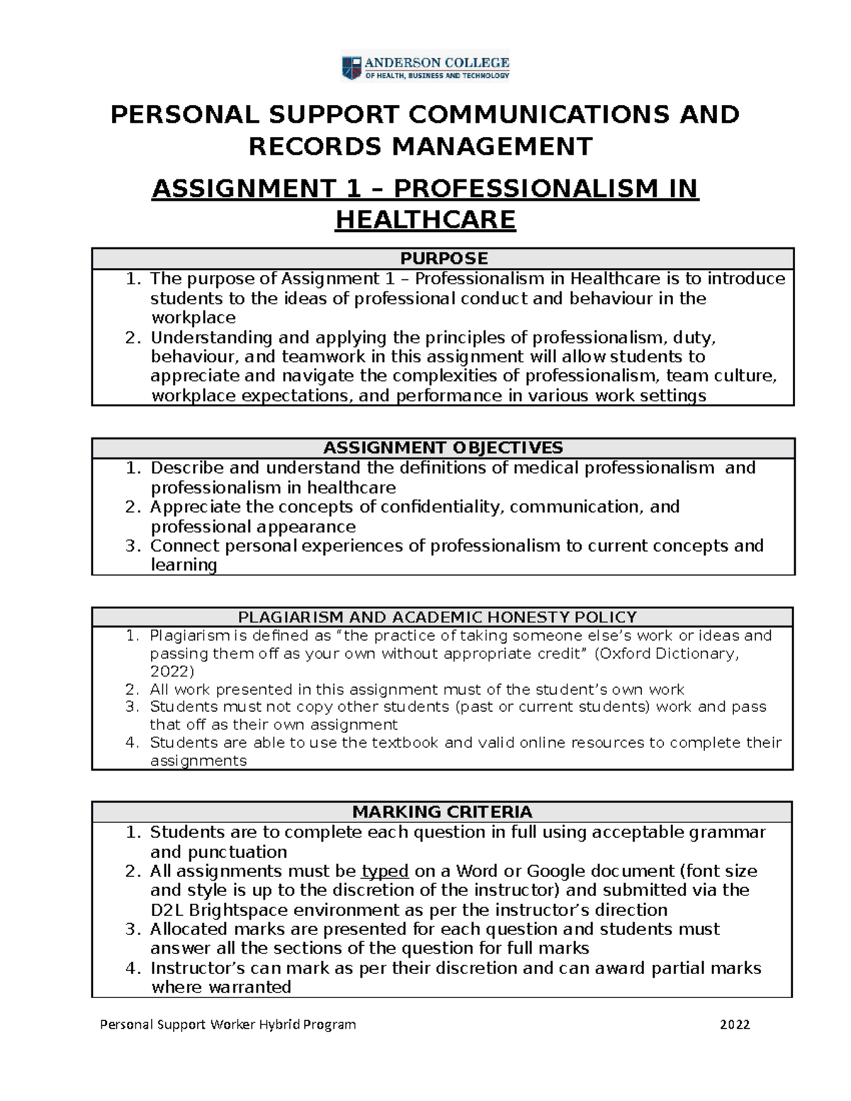 2PSW Comm - Assignment 1 - Professionalism in Healthcare: Overview & Guidelines - Studocu
