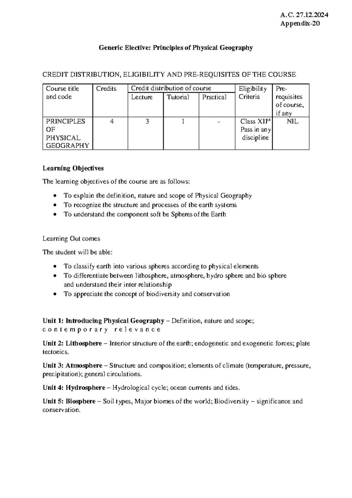 A.C. 27.12.2024 Syllabus for Principles of Physical Geography Course ...