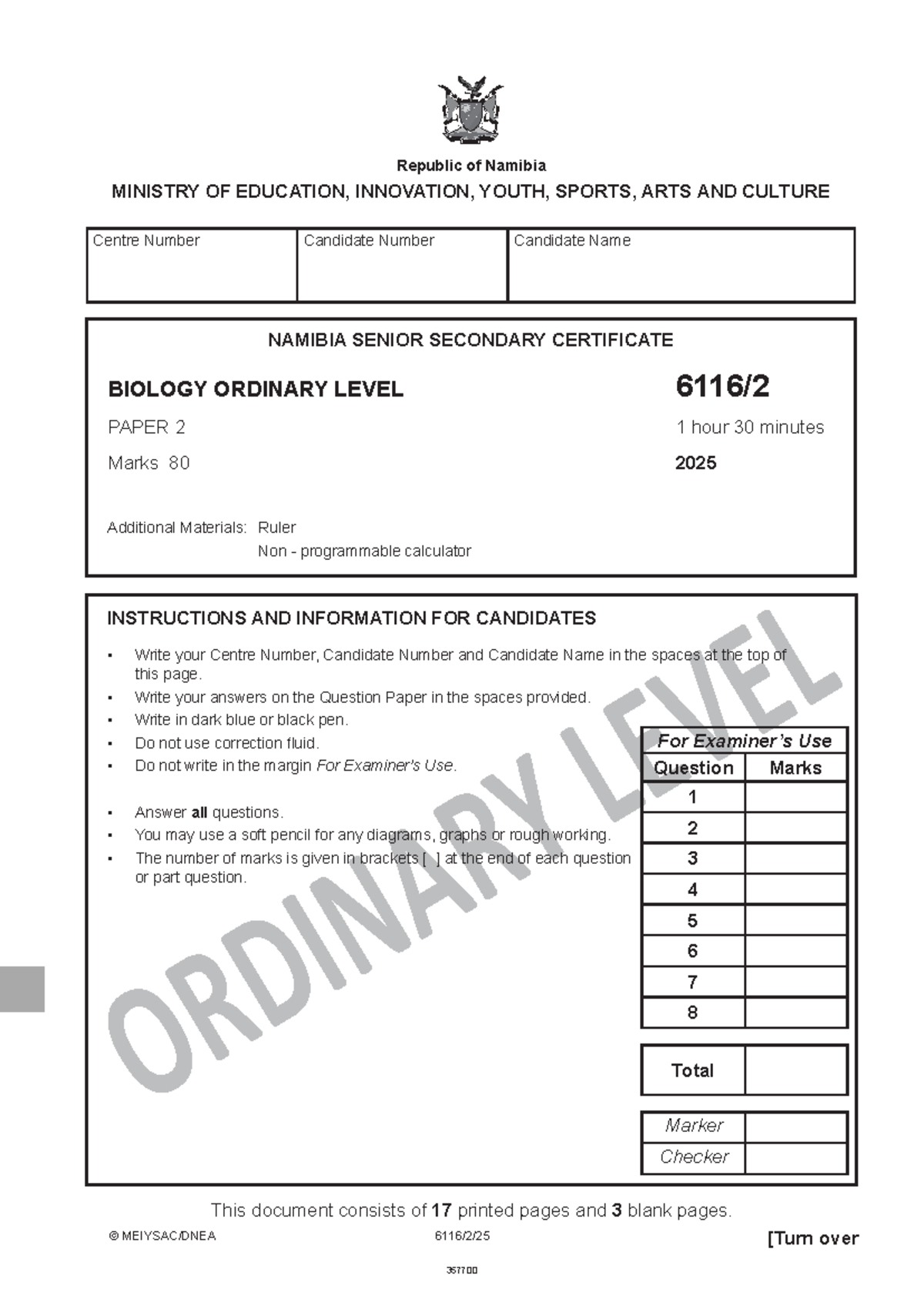 NSSC Biology O Level Paper 2 Study Guide 2025 - Studocu