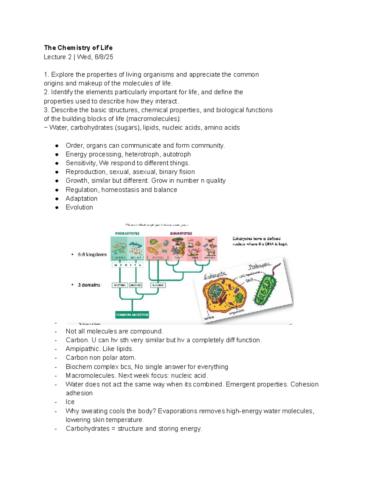 BIOL1007 - The Chemistry of Life: Lecture Notes & Key Concepts - Studocu