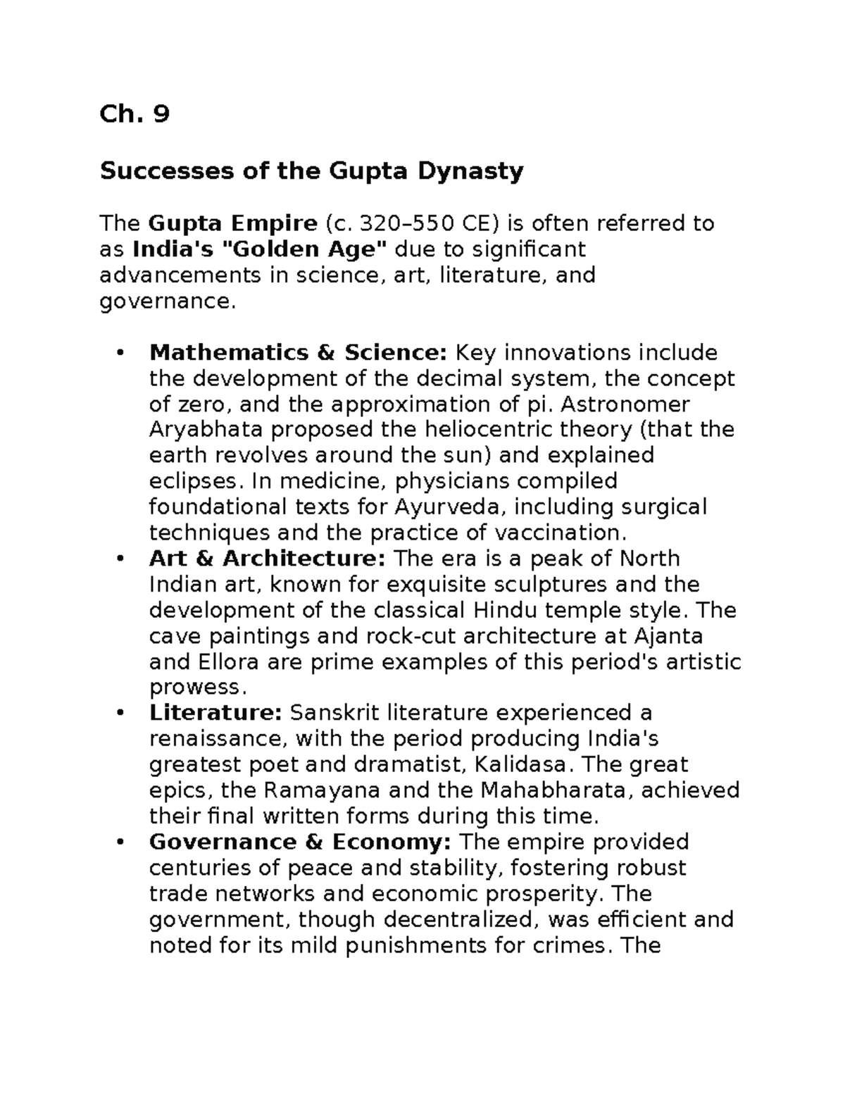 World Civ. Ch. 9: Gupta Dynasty Successes and Trade Dynamics - Studocu
