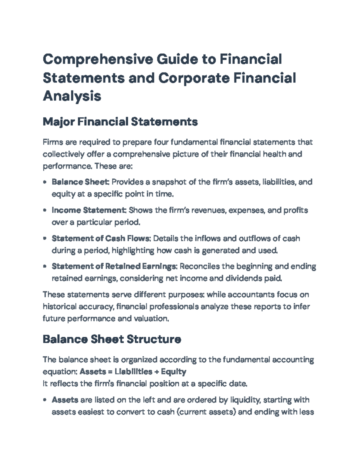 Comprehensive Financial Analysis of Major Statements (FIN-101) - Studocu