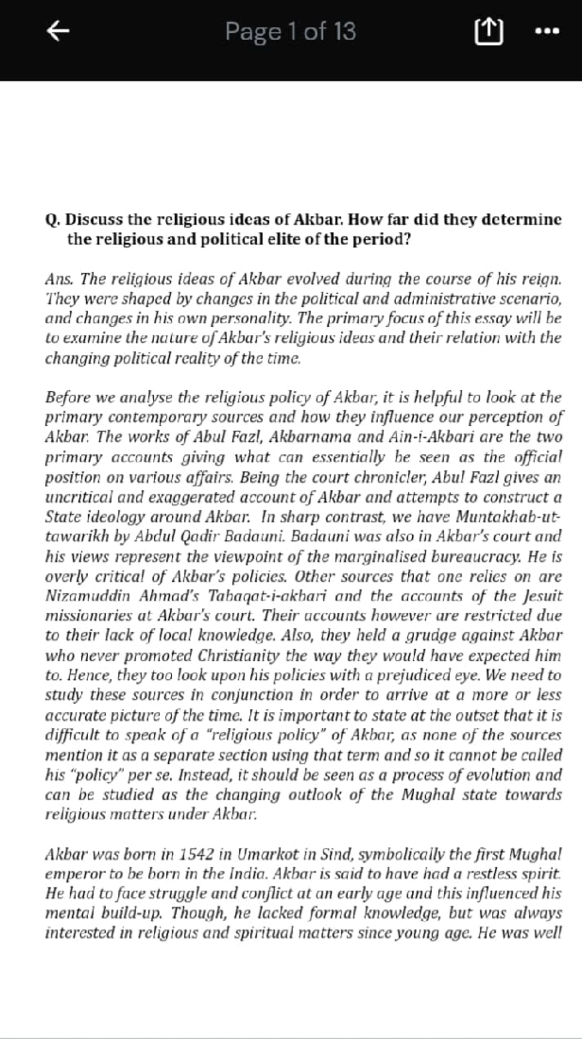 Religious ideology - Discuss the religious ideas of Akbar. How far did ...