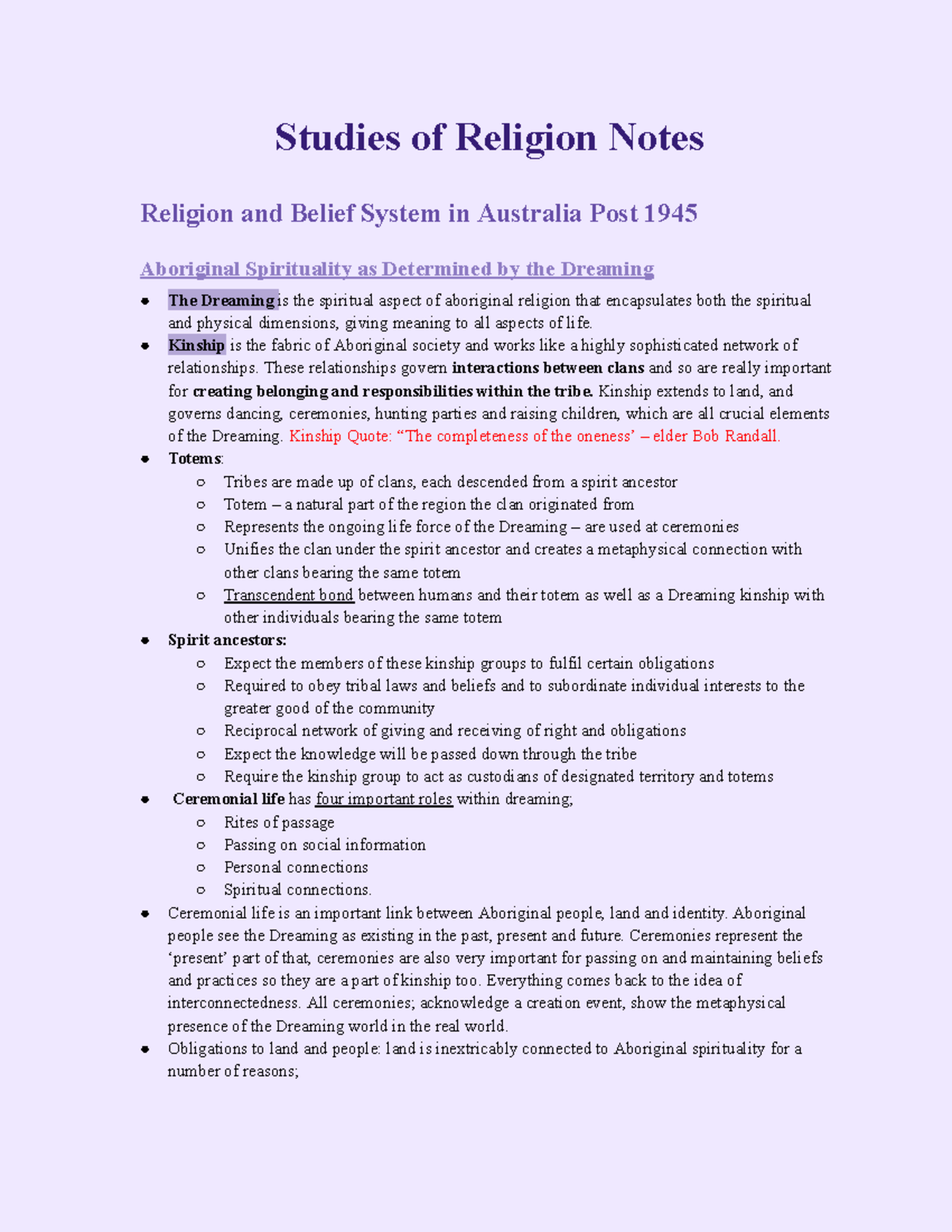 HSC SOR Notes: Religion and Belief Systems in Australia Post-1945 - Studocu