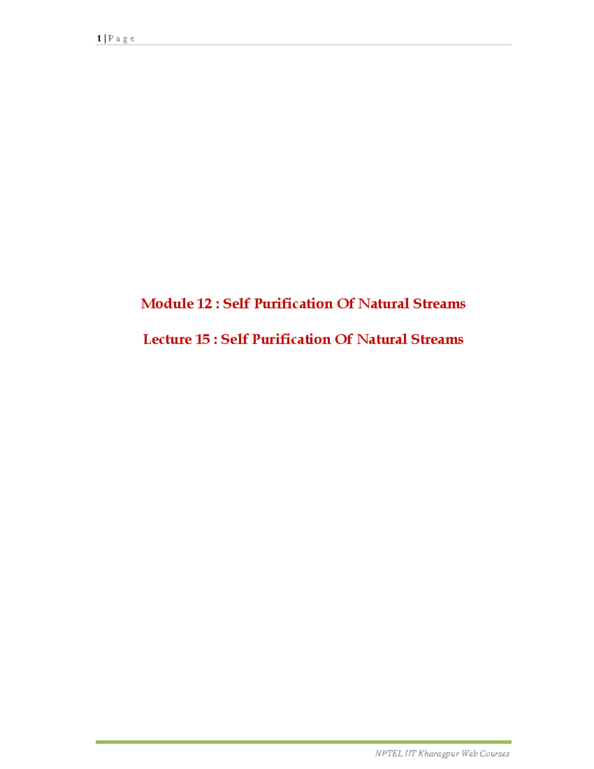 Self Purification of Natural Streams - CE 101 Lecture Notes - Studocu