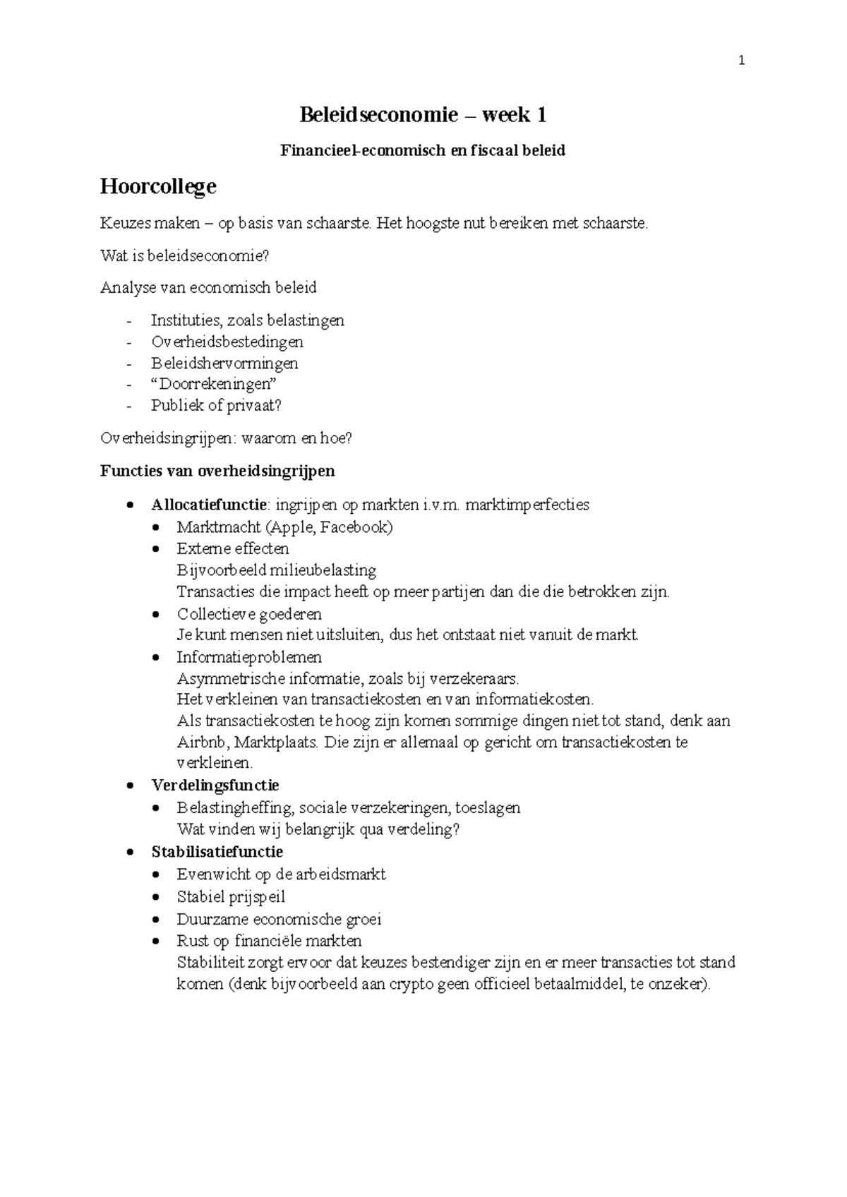 Beleidseconomie Week 1: Fiscaal Beleid en Economische Analyse - Studeersnel