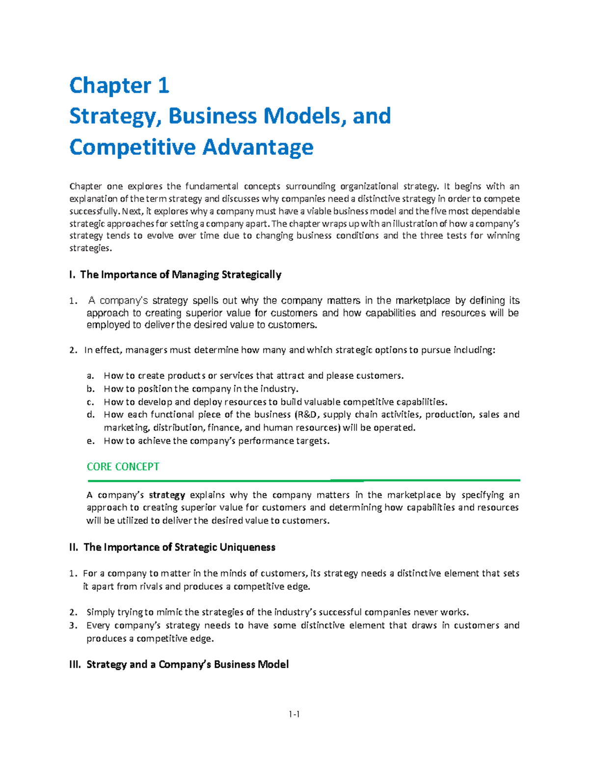 Chapter 1 Study Notes: Strategy, Business Models & Competitive ...