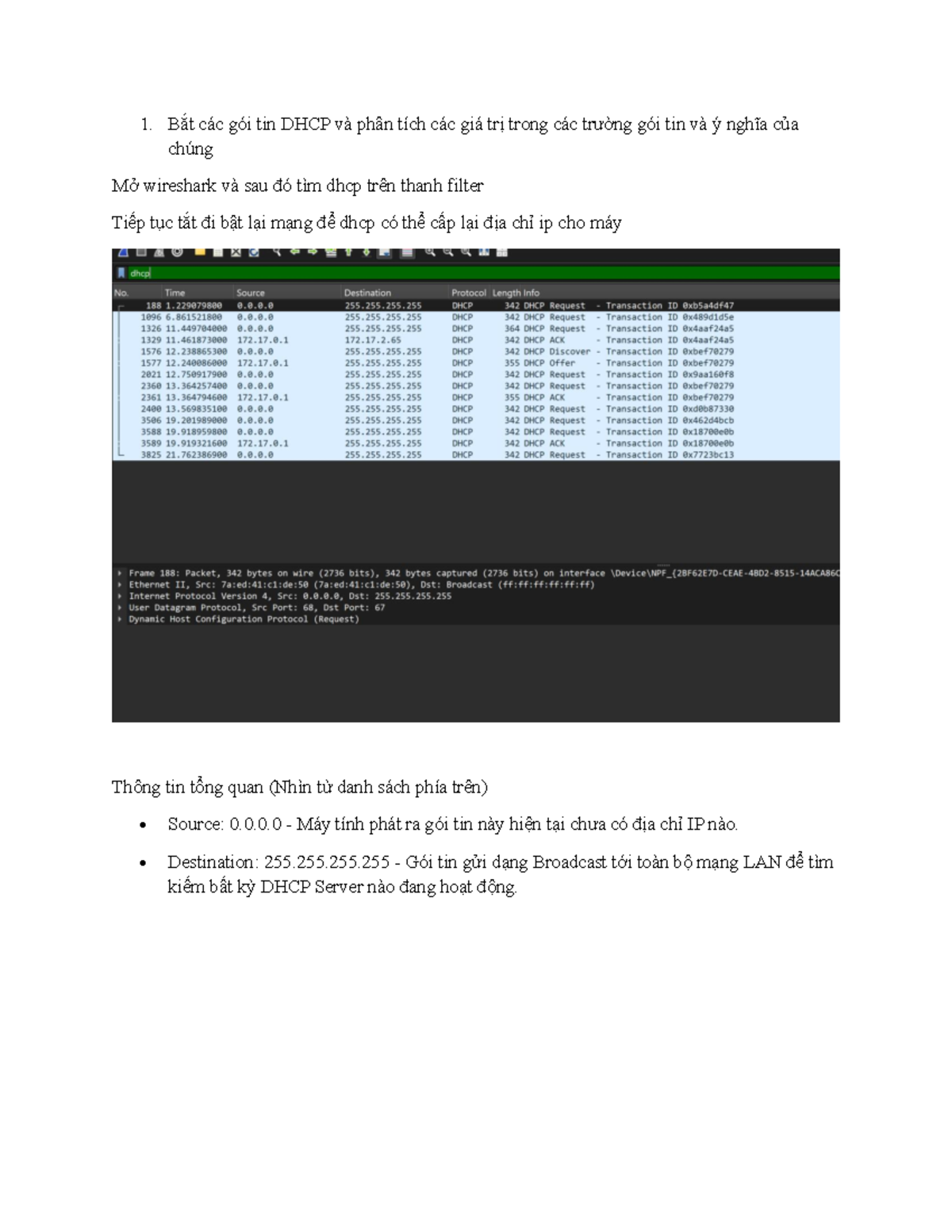 Phân Tích Gói Tin DHCP Bằng Wireshark - Mã Khóa: 1 - Studocu