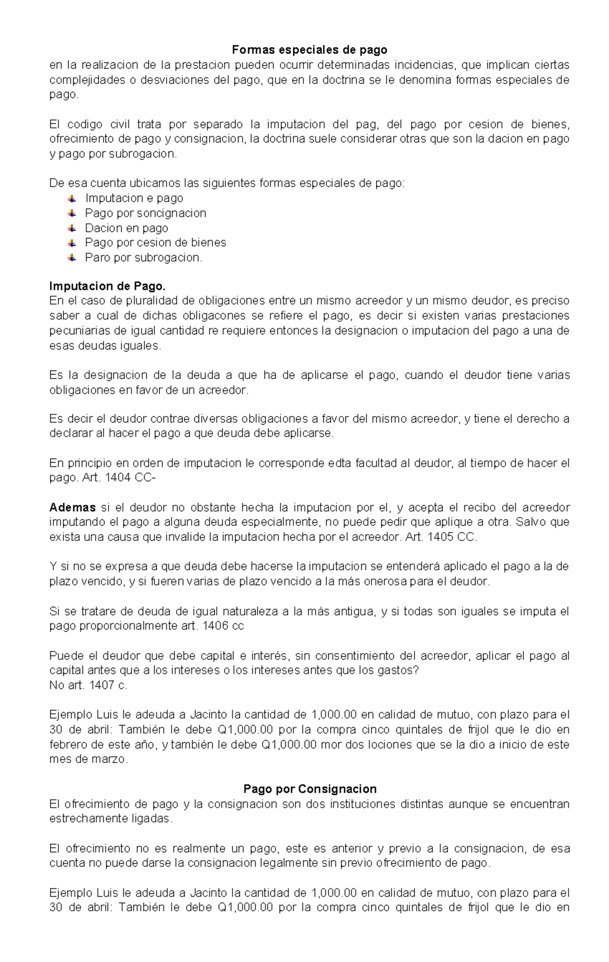 Formas Especiales de Pago y su Regulación en el Código Civil (CC) - Studocu