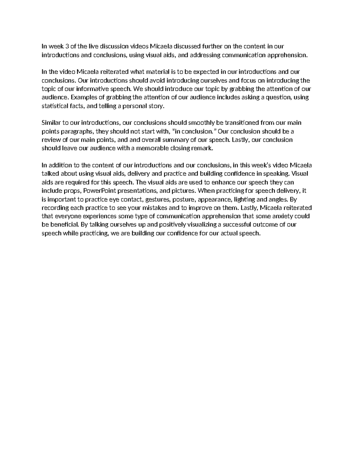 CMST 101: Week 3 Summary - Introductions, Conclusions & Visual Aids ...