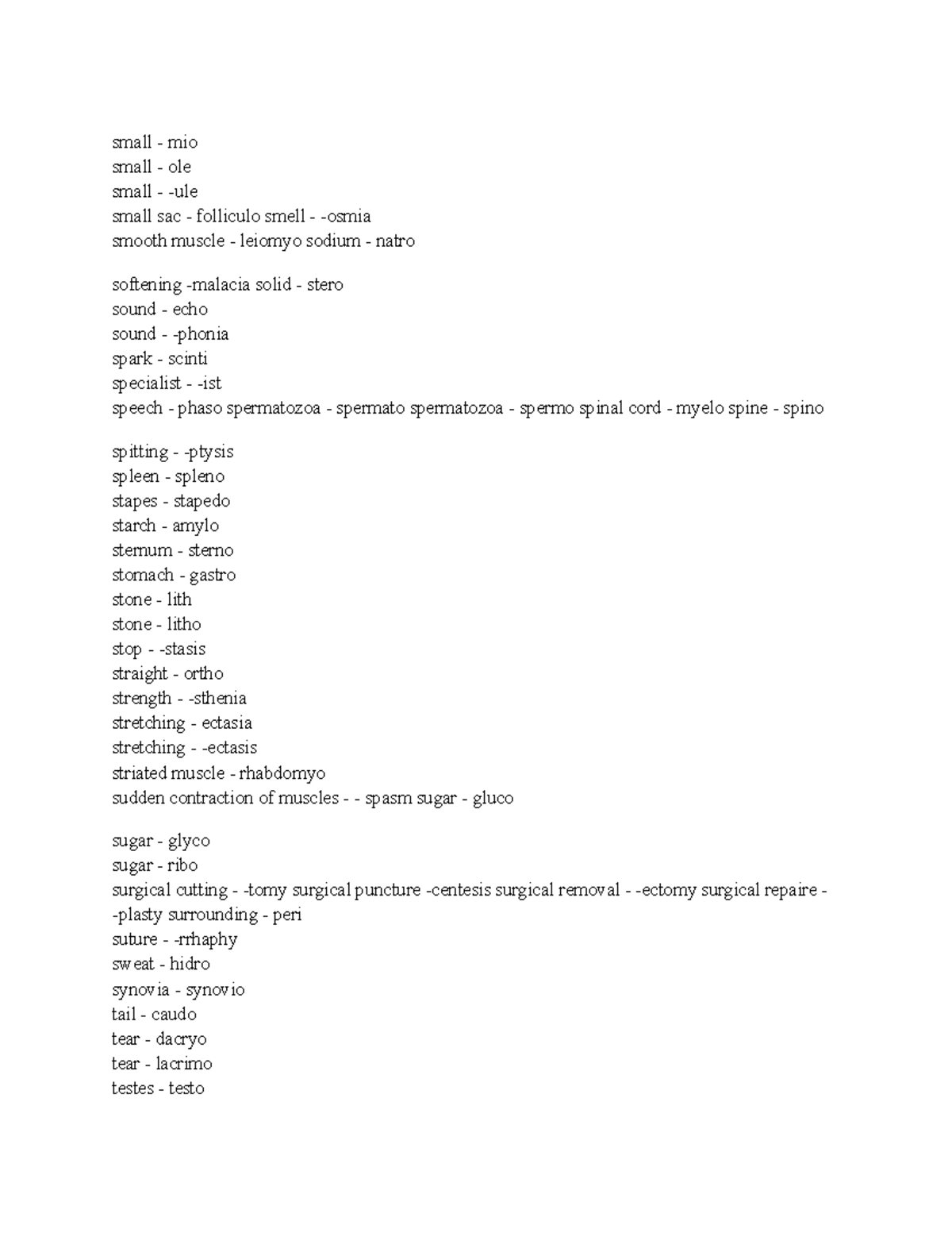 Medical Key Words List 11: Anatomy & Terminology Guide - Studocu