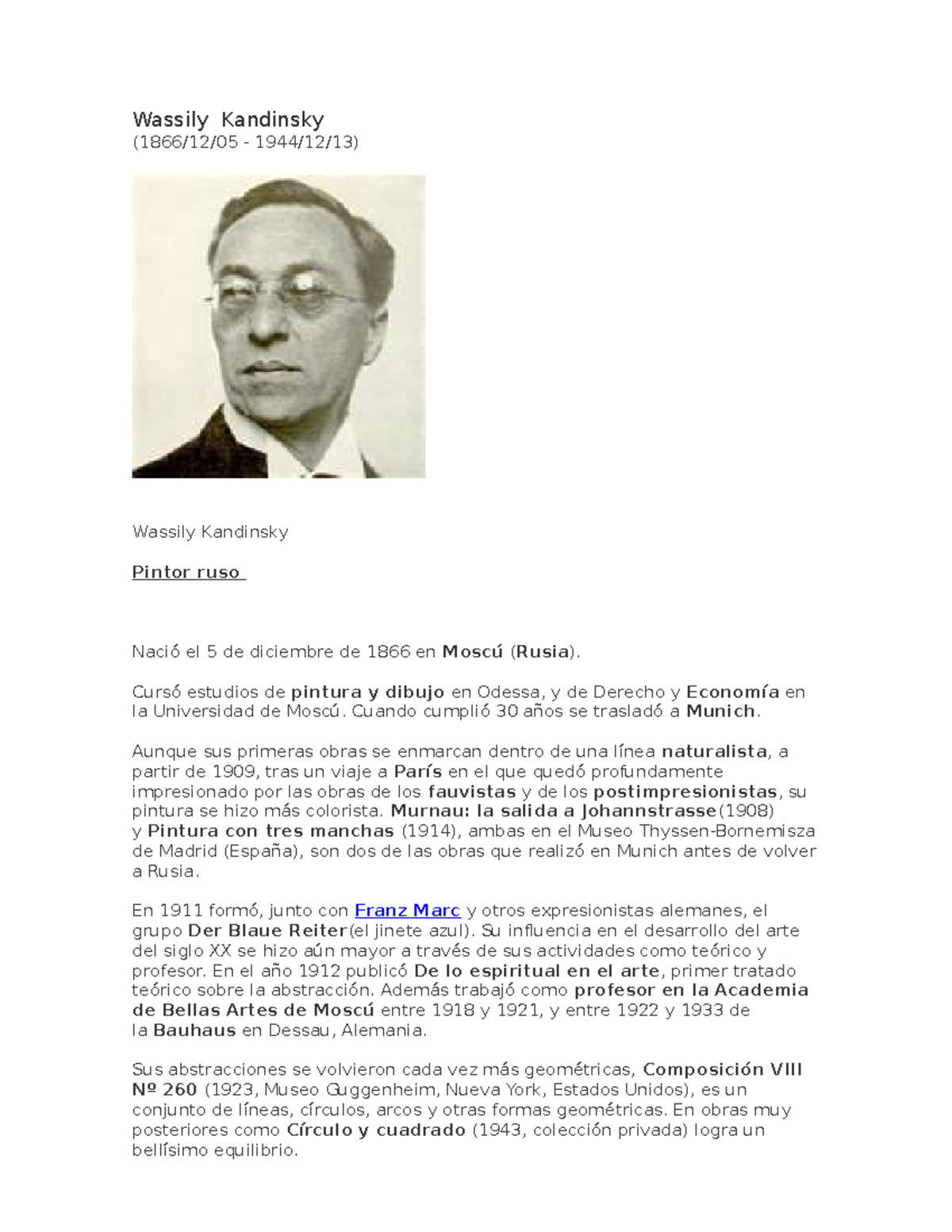 Biografia Wassily Kandinsky - Wassily Kandinsky (1866/12/05 - 1944/12 ...