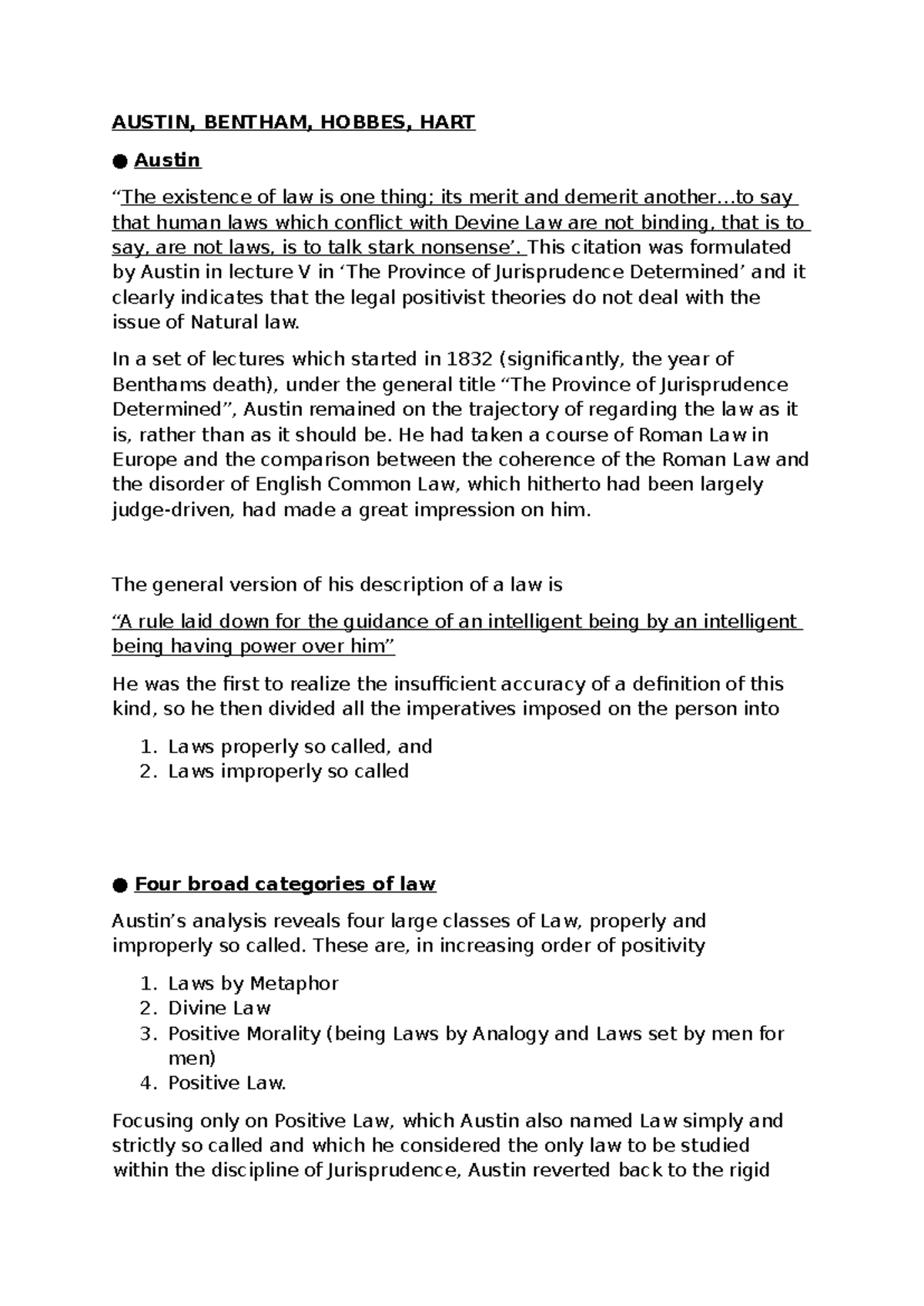 JURIS 101: Paraphrased Insights on Austin's Command Theory of Law - Studocu