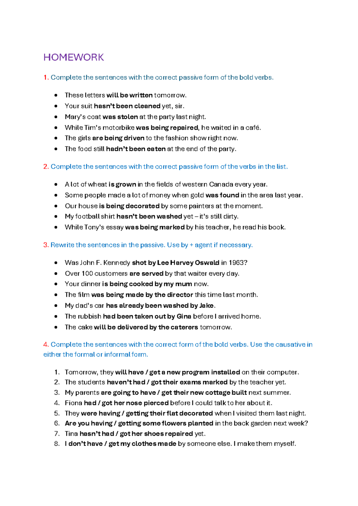 Homework 1: Passive Voice Exercises - Apuntes Inglés - Studocu