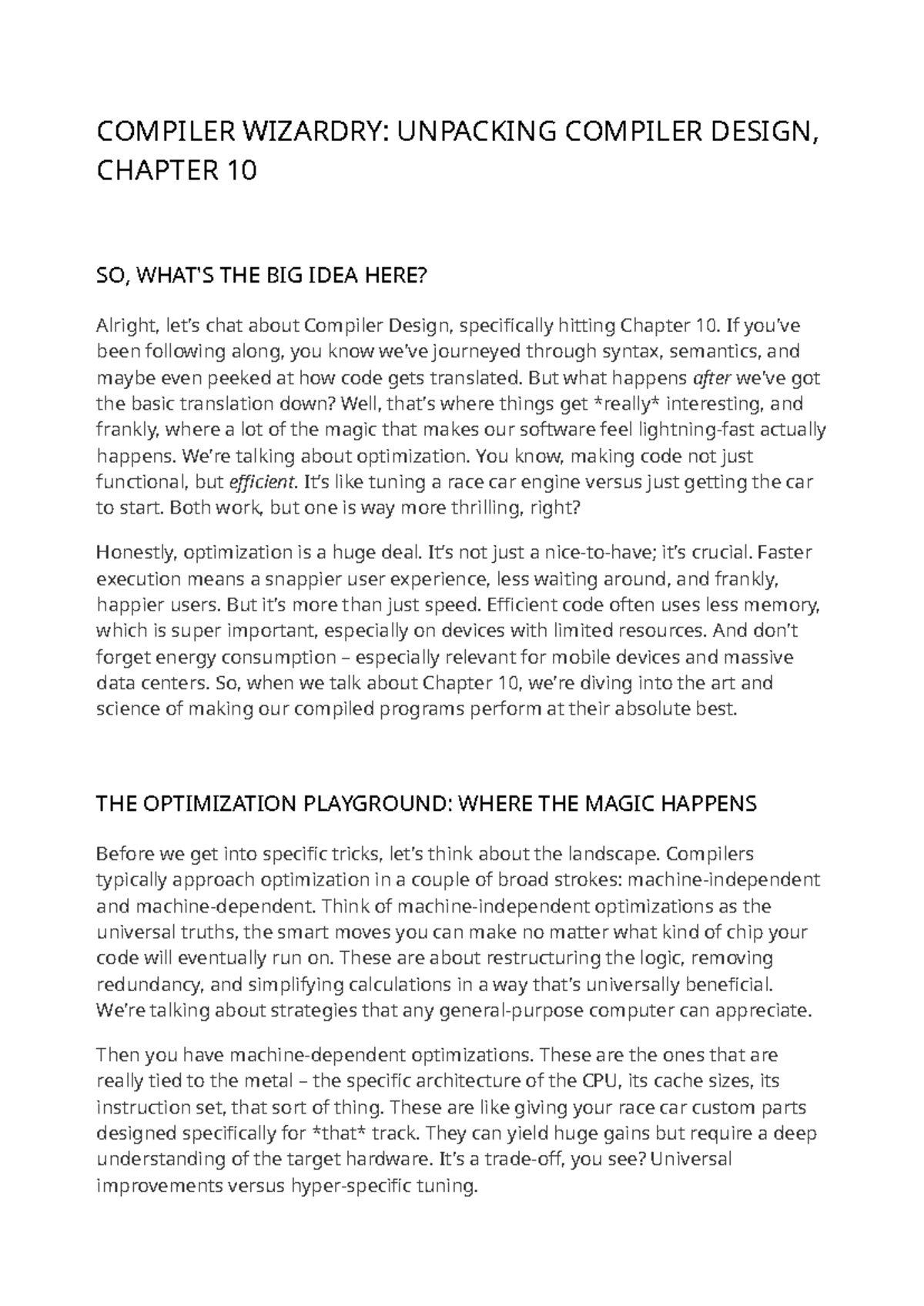 COMPILER 101: OPTIMIZATION STRATEGIES IN DESIGN, CHAPTER 10 - Studocu
