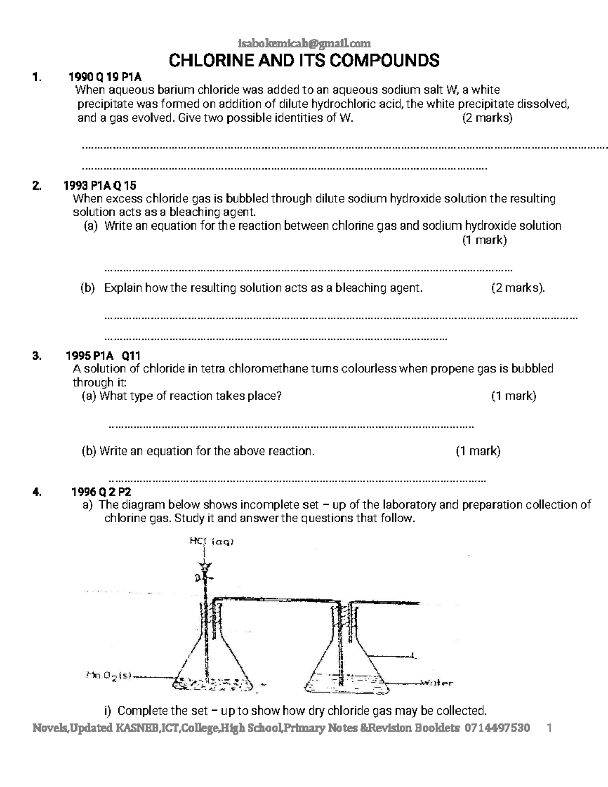 Chlorine and Its Compounds: Chemistry Study Notes (CHEM 101) - Studocu