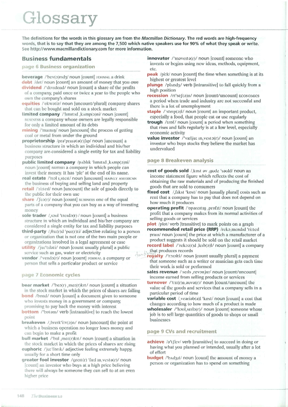 słownictwo the business 2.0 intermediate student's book - Glossary The ...