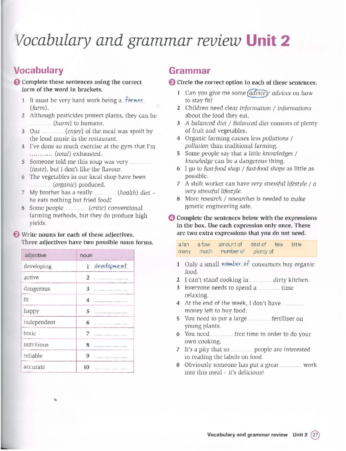Vocabulary and Grammar Review: Unit 2 Exercises and Answers - Studocu