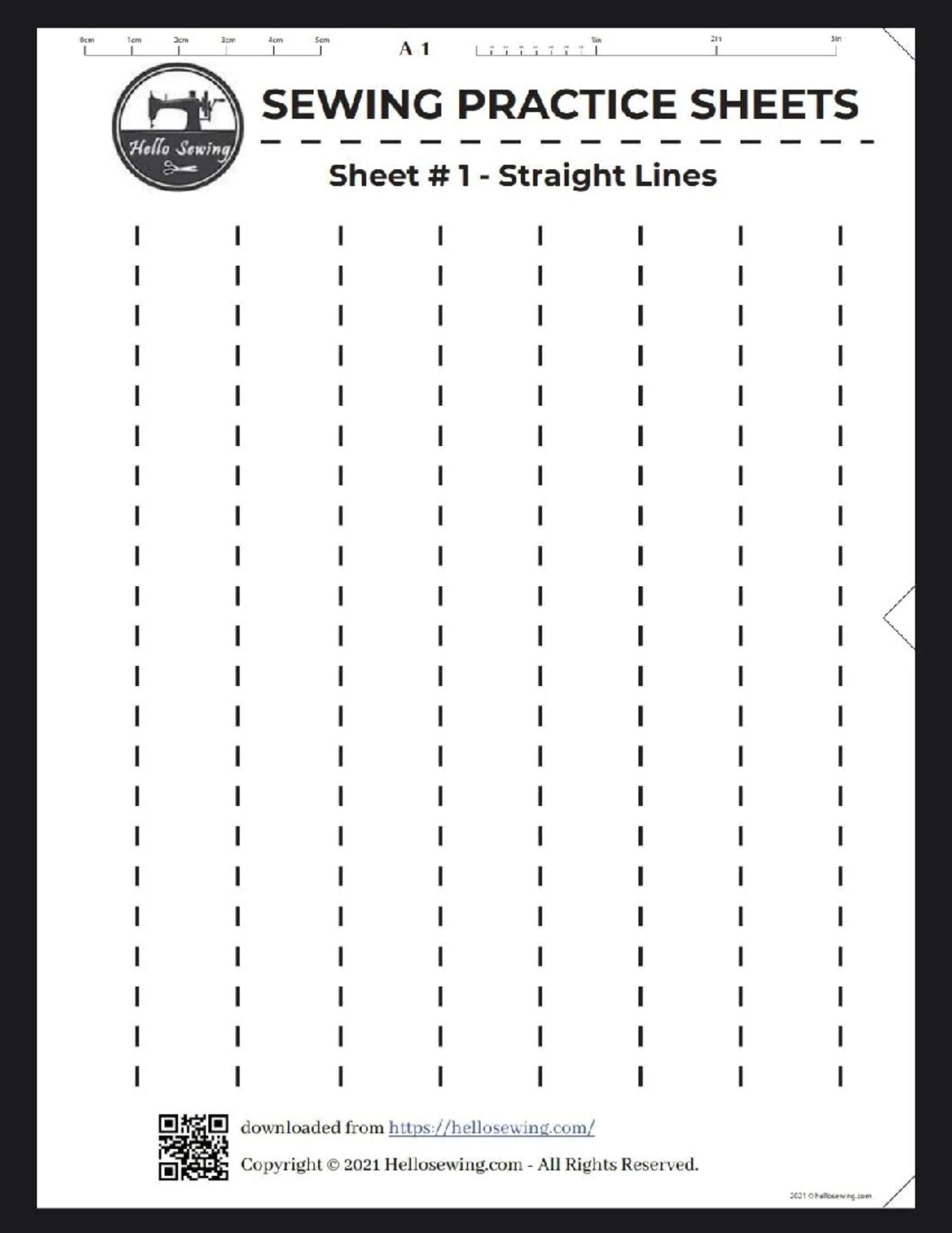 Sewing Practice Sheets - 0cm 1cm 2cm 3cm 4cm 5cm 2in SEWING PRACTICE ...