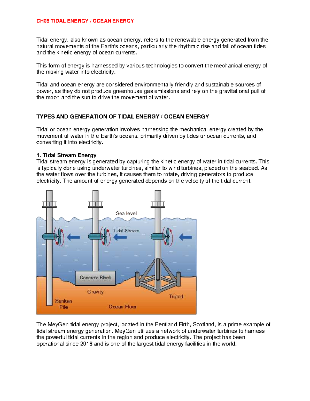 CH05 TIDAL ENERGY: Comprehensive Notes on Ocean Energy Systems - Studocu