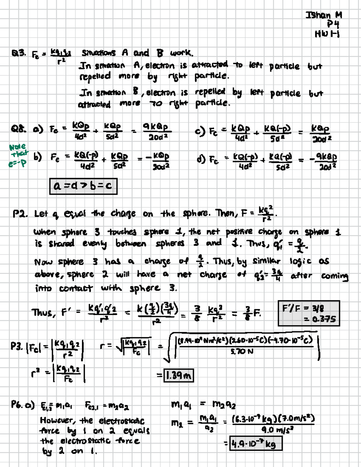 HW 1-1 - Physics Problem Set: Electrostatics Concepts and Calculations ...