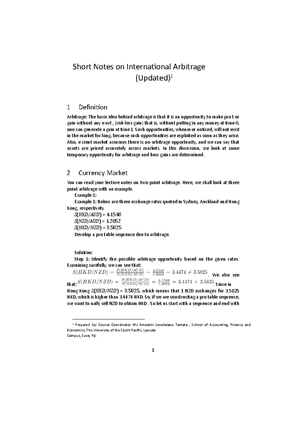 Short Notes on International Arbitrage (FIN 101) - Studocu