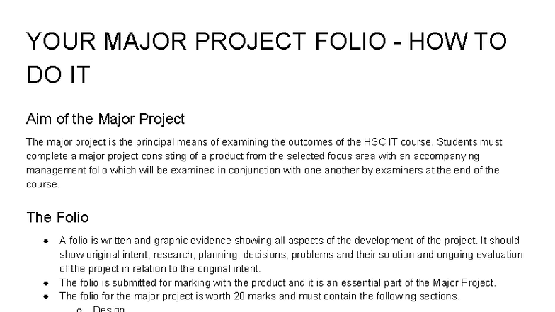 HSC IT Major Project Folio: Guidelines and Requirements - Studocu