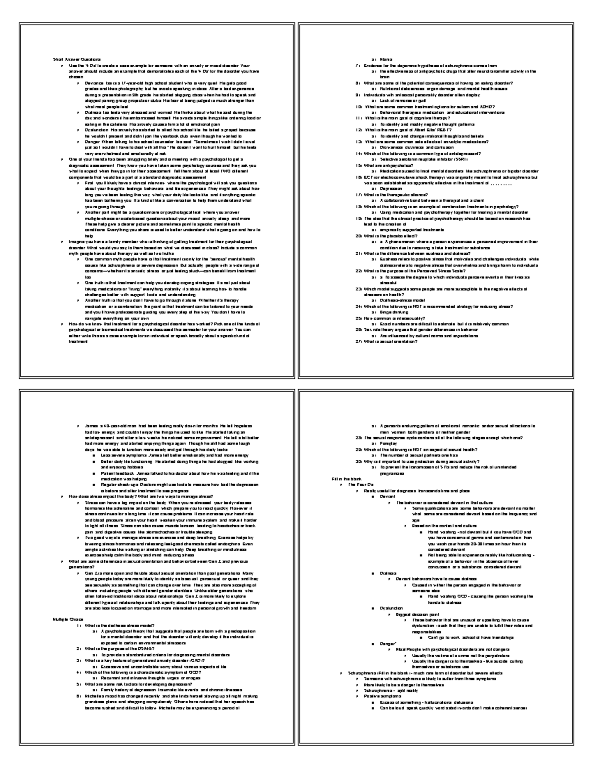 Psych 2 Exam 3 Notes: Understanding Anxiety, Mood Disorders ...