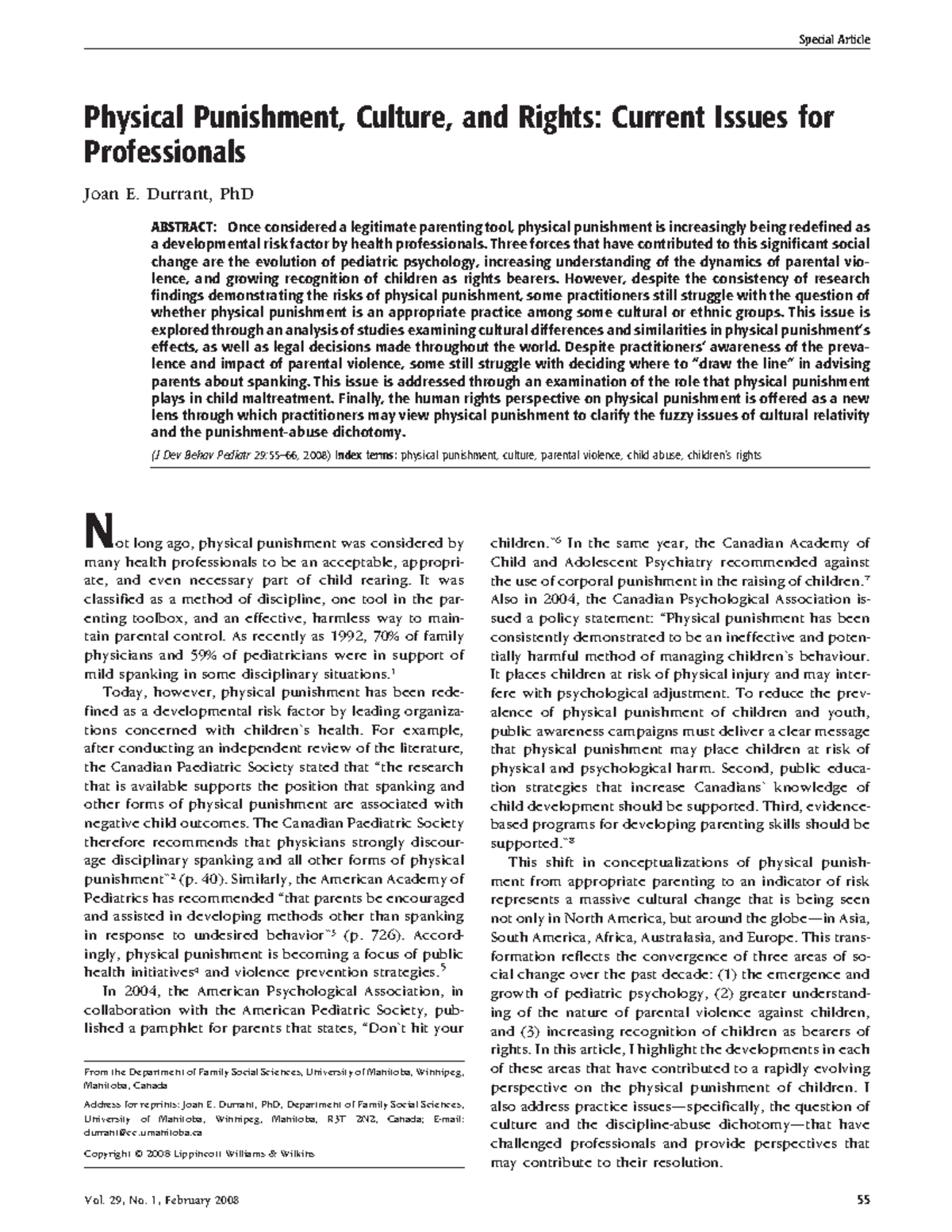 Durant - Physical Punishment and Child Rights: New Perspectives - Studocu