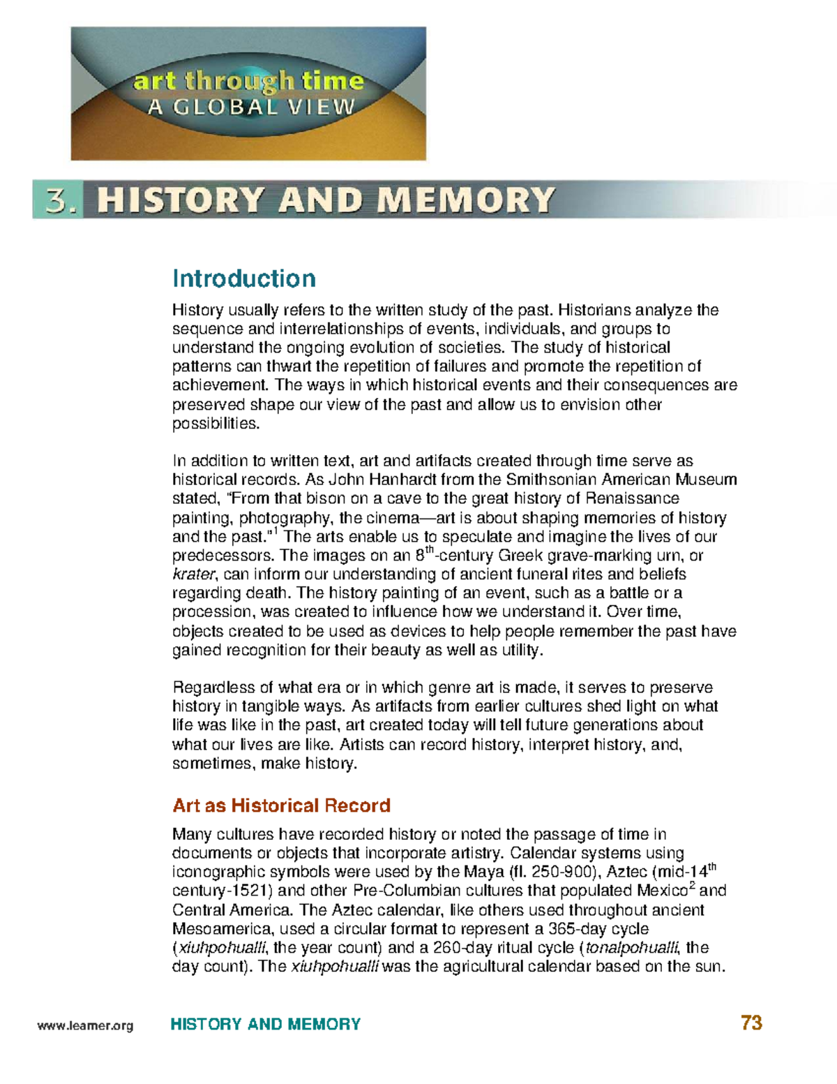 History and Memory: Artistic Representations Through Time - Studocu