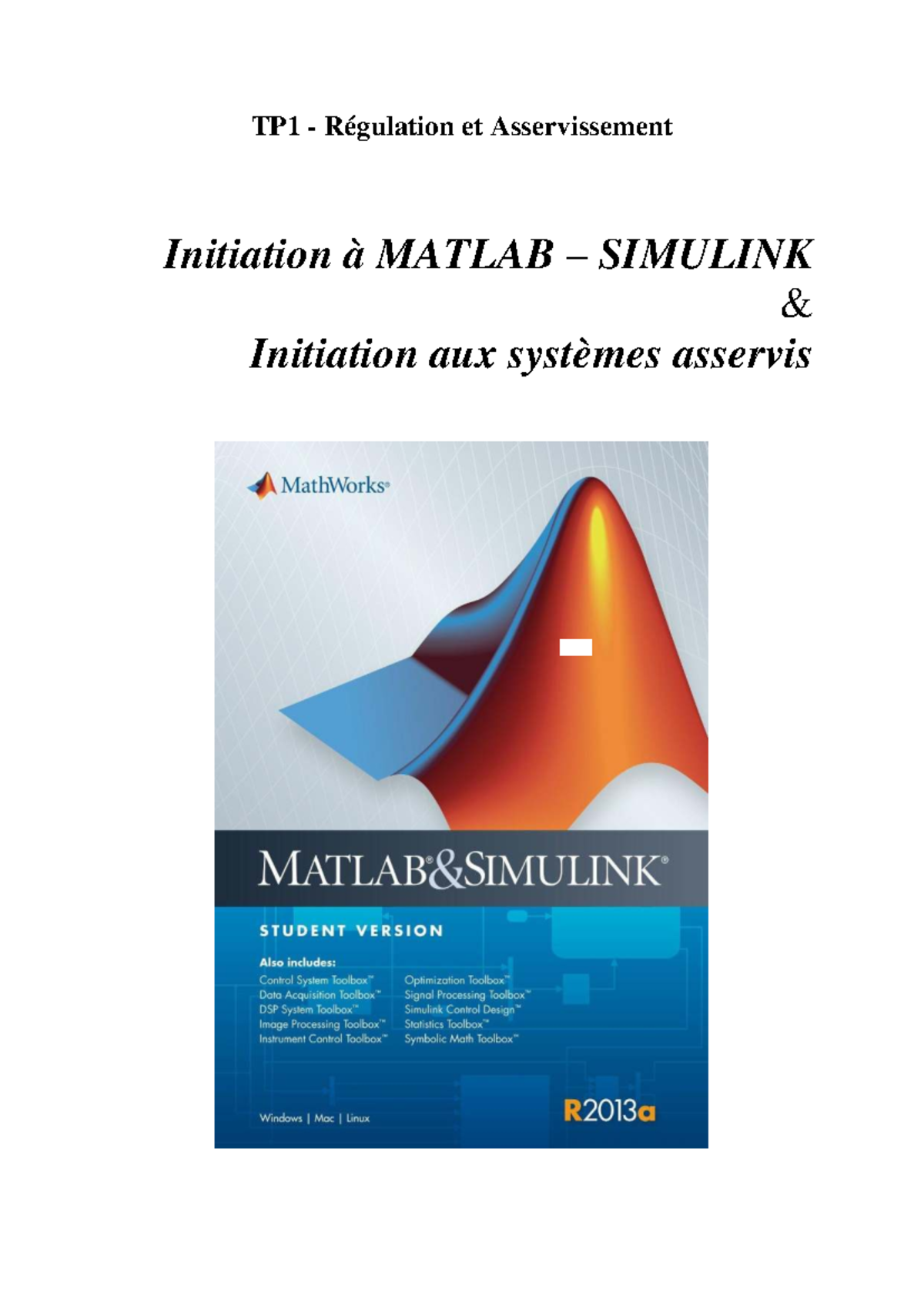 TP1 Régulation et Asservissement : Initiation à MATLAB et SIMULINK - Studocu