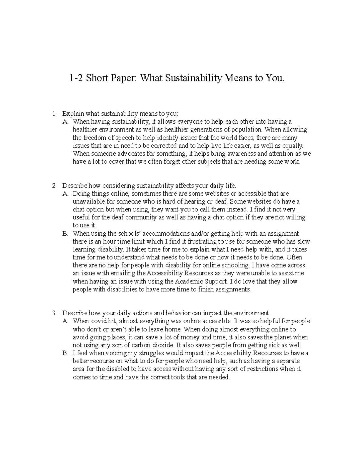 Short Paper DOC - 1-2 Short Paper: What Sustainability Means to You. 1 ...