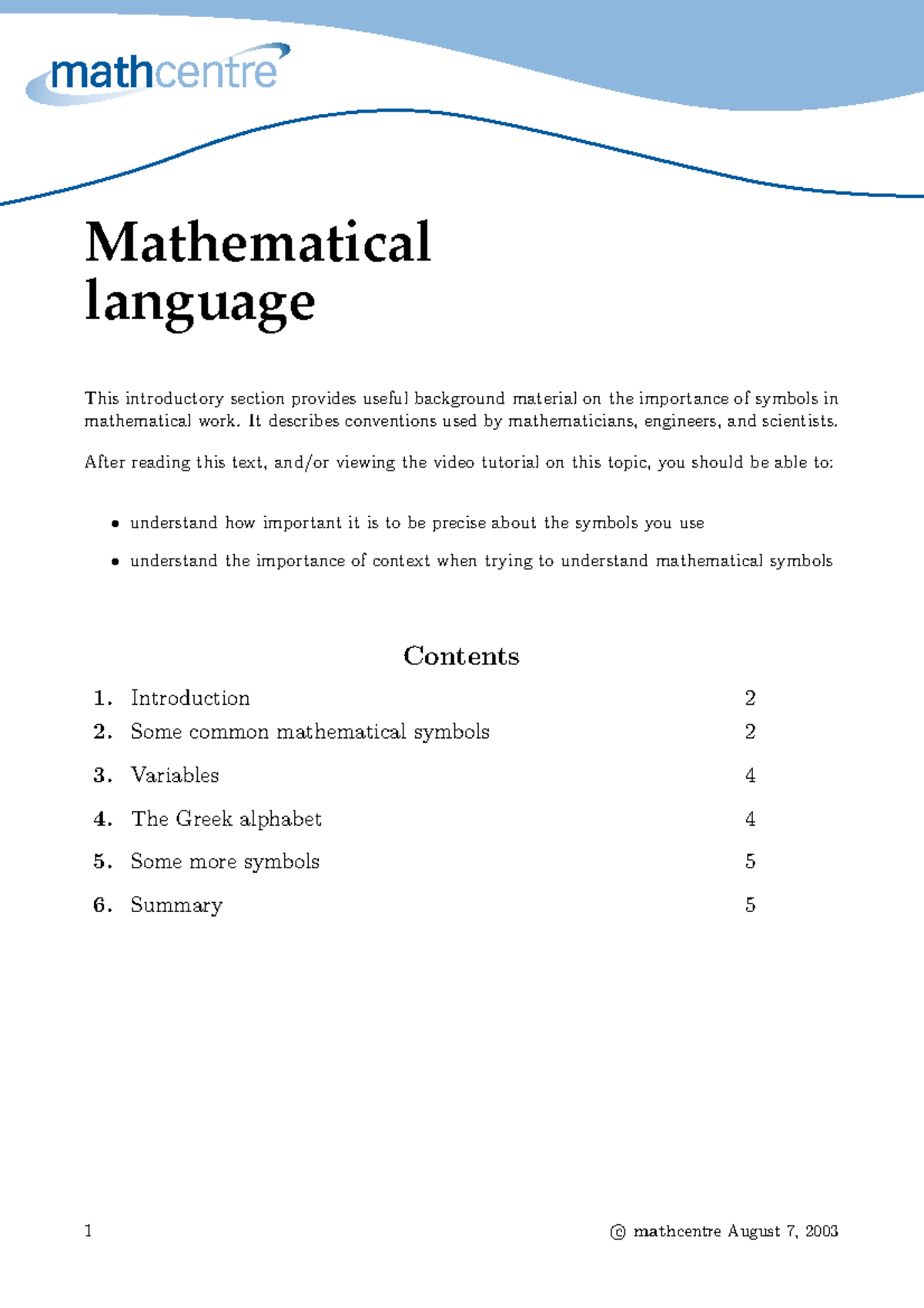 Math Language Overview: Symbols & Their Contexts - Studocu