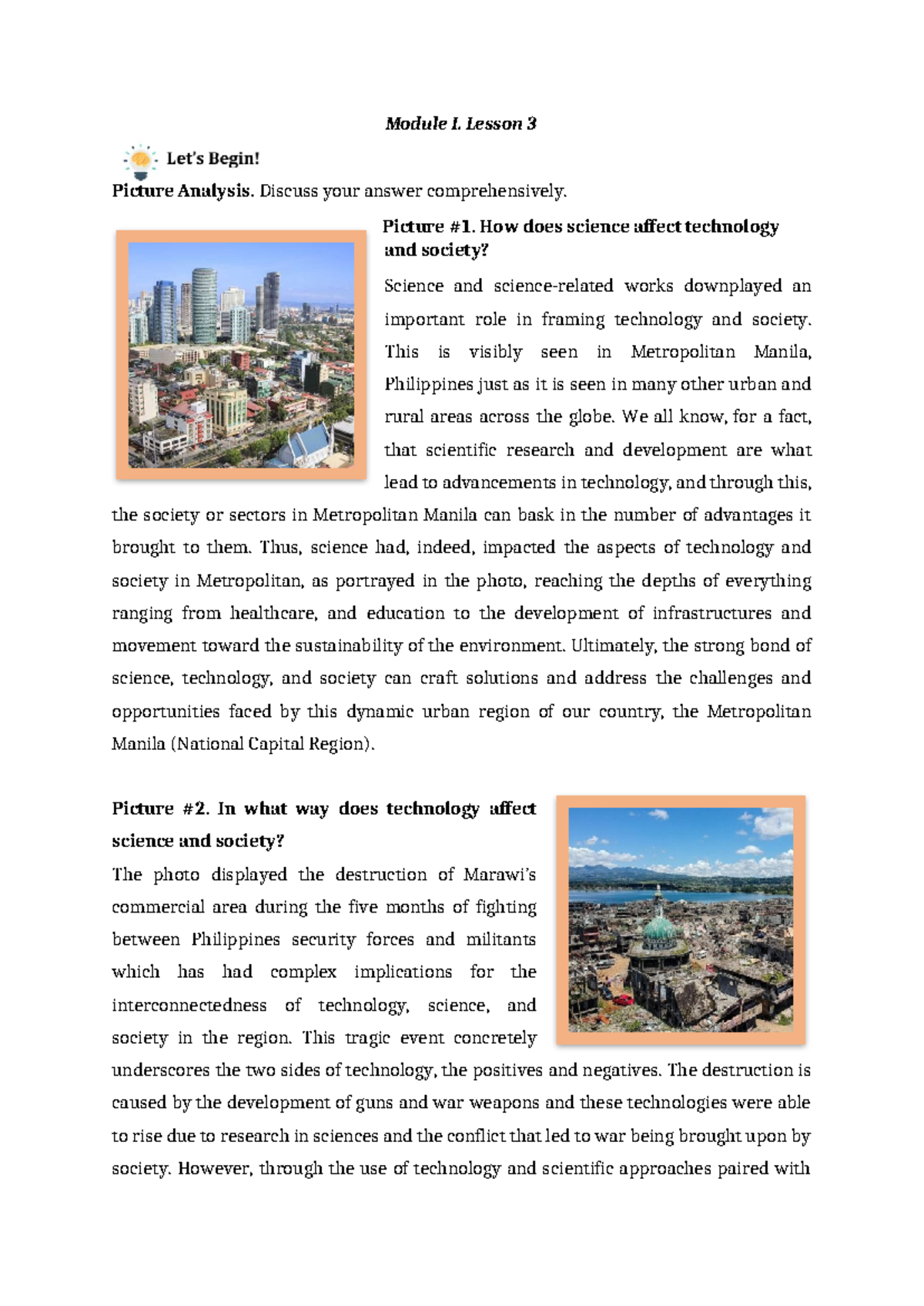 STS 101: Module I - Lesson 3 on Picture Analysis and Interactions - Studocu