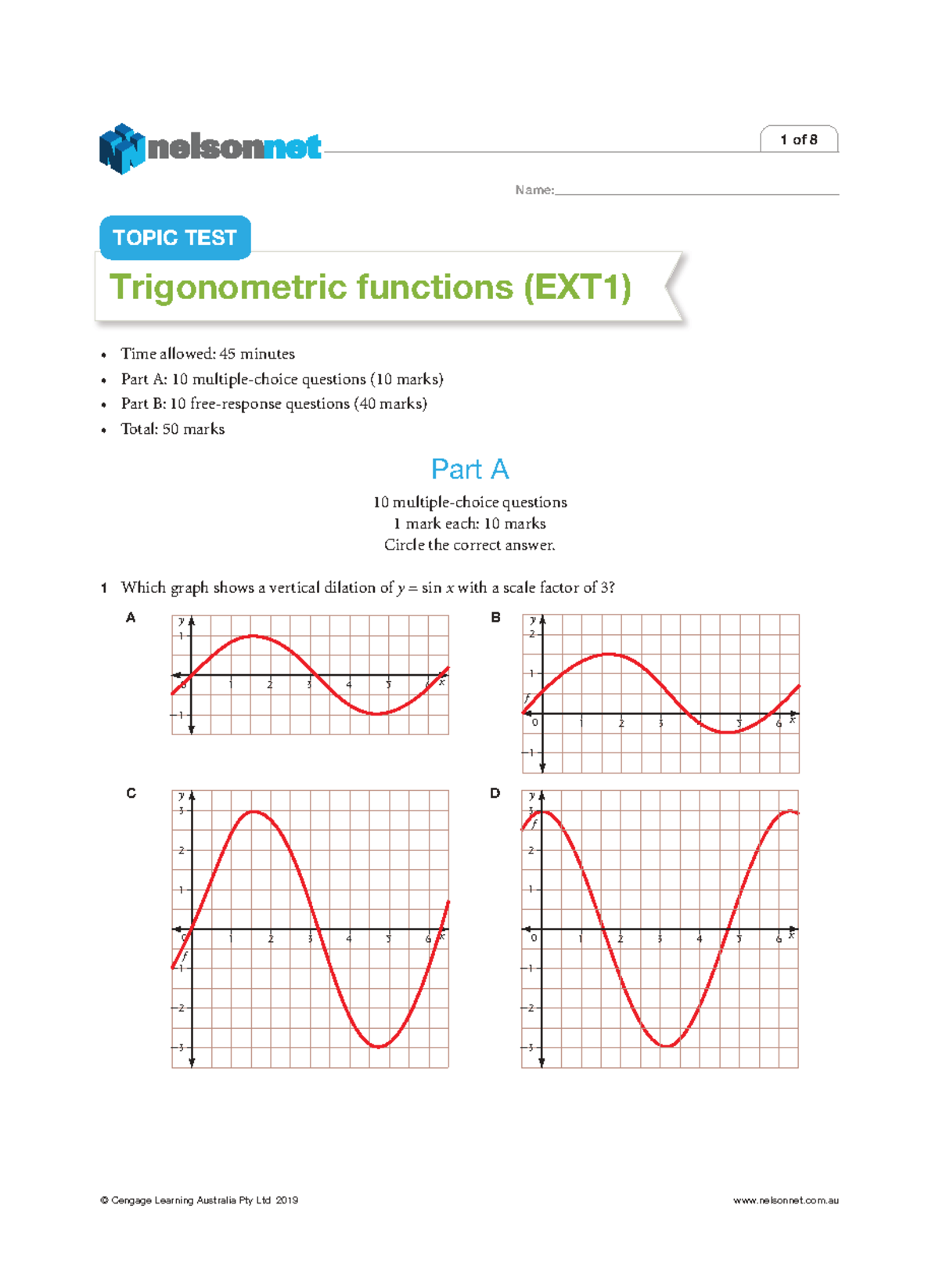 Trigonometric Functions Topic Test (EXT1) - 45 Min Duration - Studocu