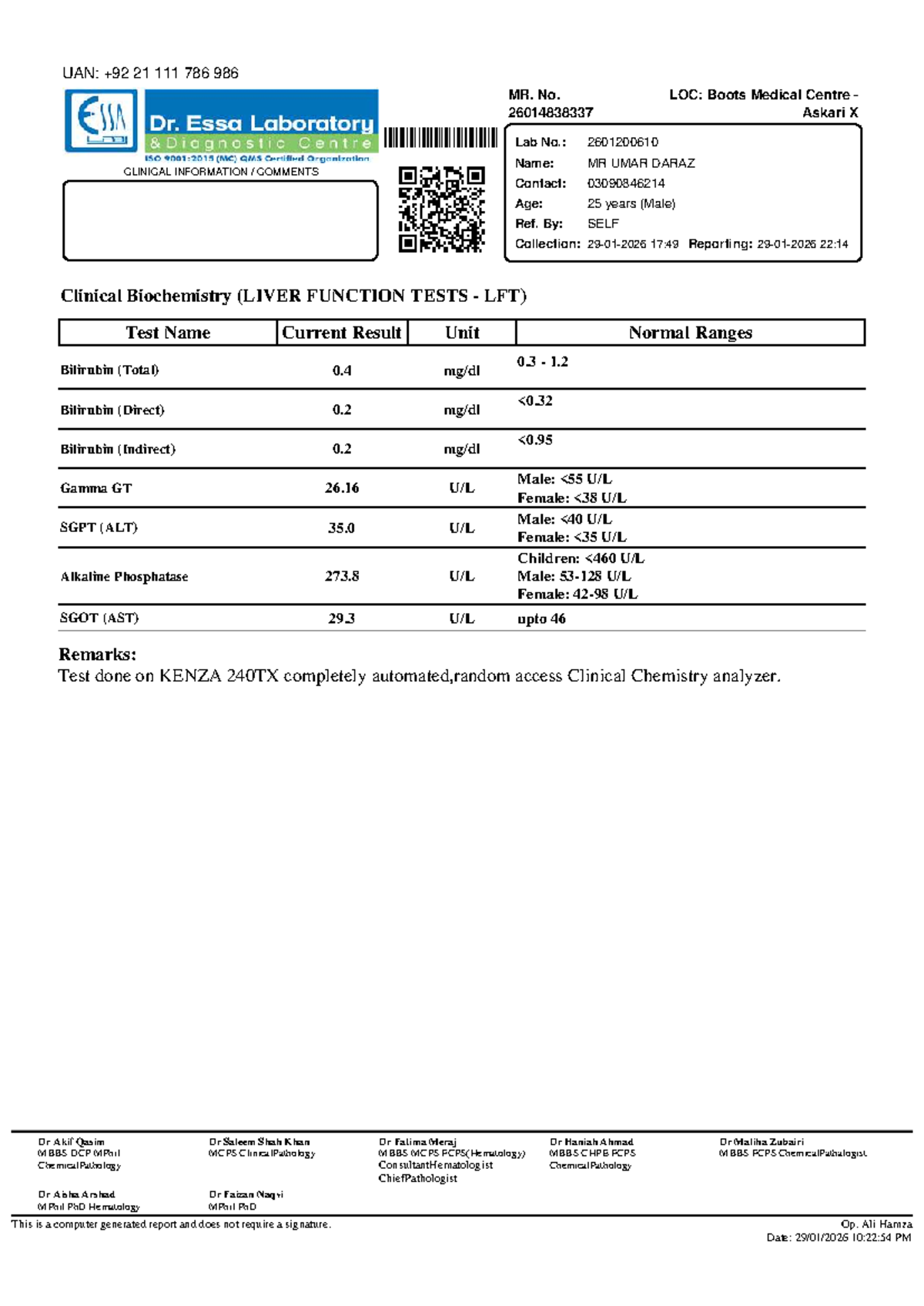 Clinical Biochemistry Report: Liver Function Tests for MR Umar Daraz ...