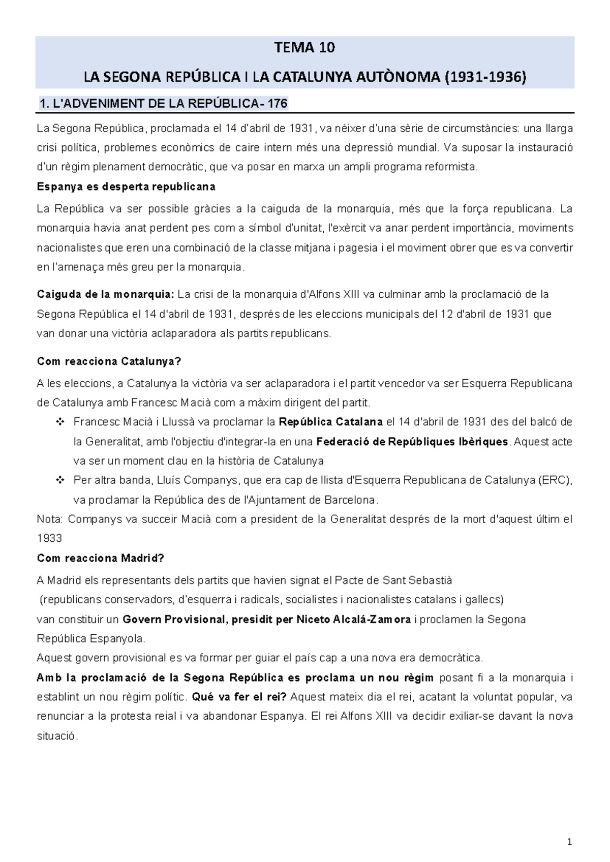 TEMA 10: La Segona República i la Catalunya Autònoma (1931-1936 ...