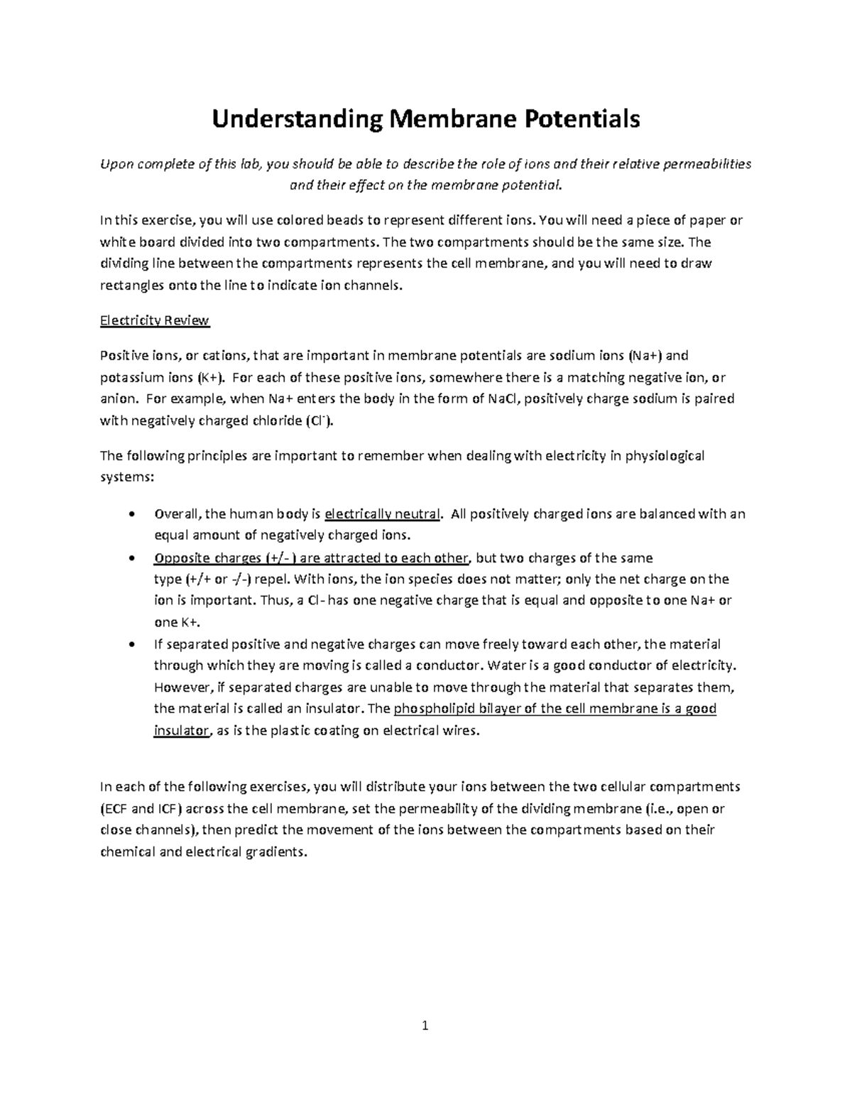 Understanding Membrane Potentials Lab Guide (BIO 101 - Spring 2025 ...