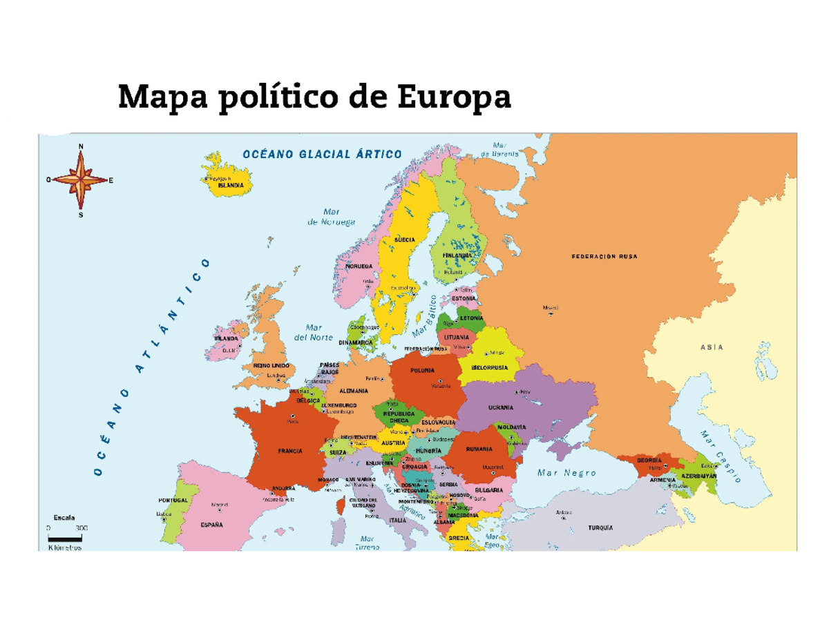 MAPA Europeo - GEOGRAFIA - Mapa político de Europa N Mar OCÉANO GLACIAL ...