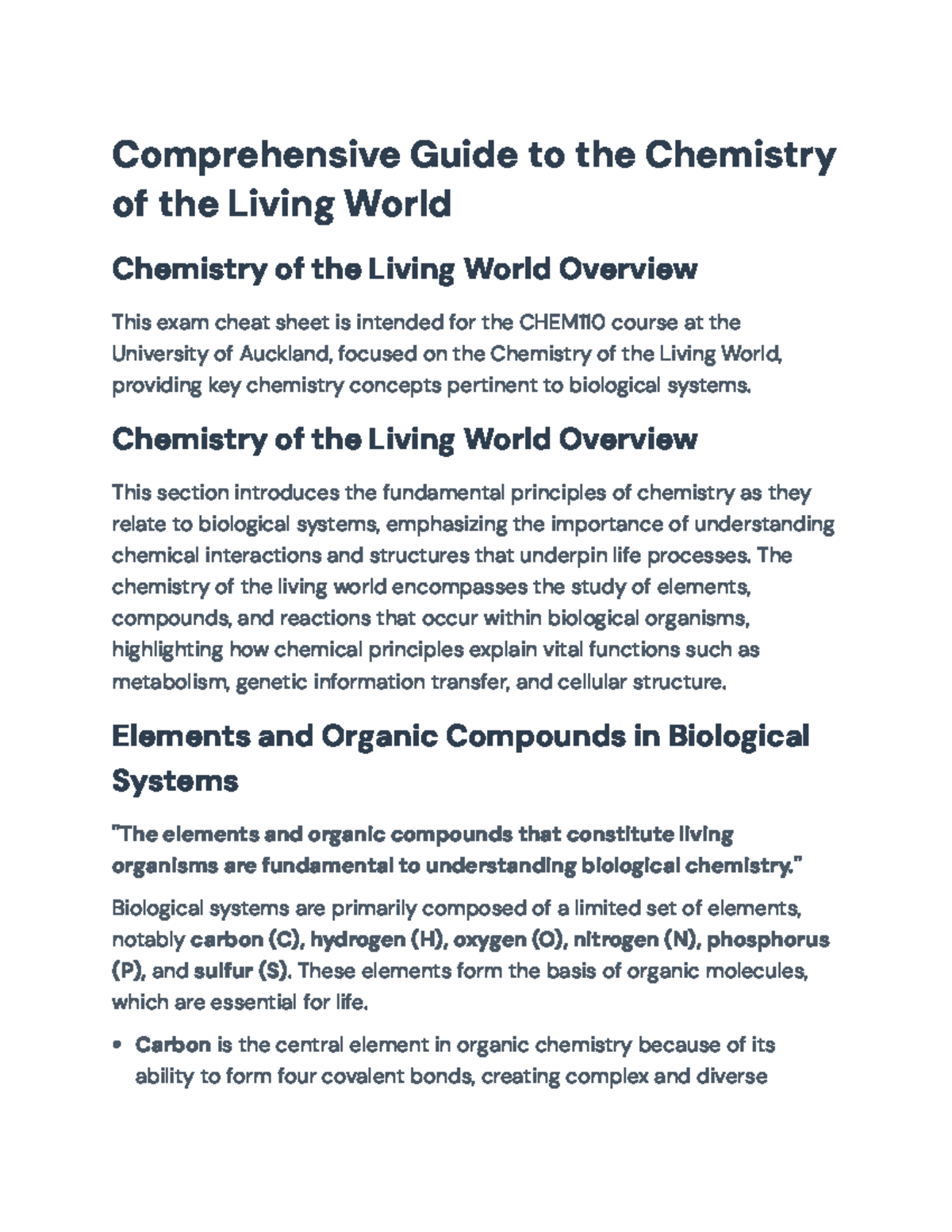 Comprehensive CHEM110 Exam Guide: Chemistry in Biological Systems - Studocu