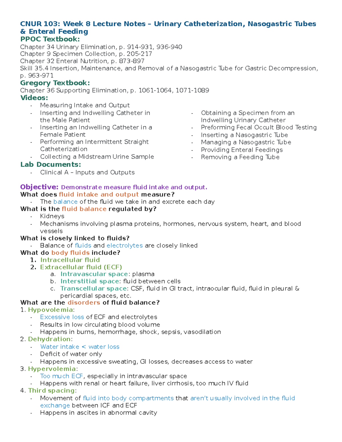 Week 8 Lecture Notes: Urinary Catheterization, NG Tubes, & Enteral ...
