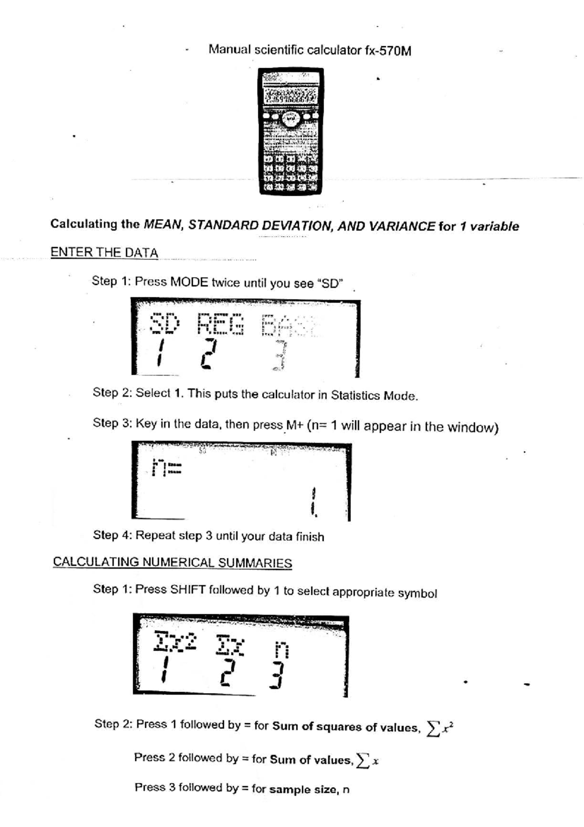 Manual Scientific Calculator Guide: Mean, SD, & Variance Calculations ...