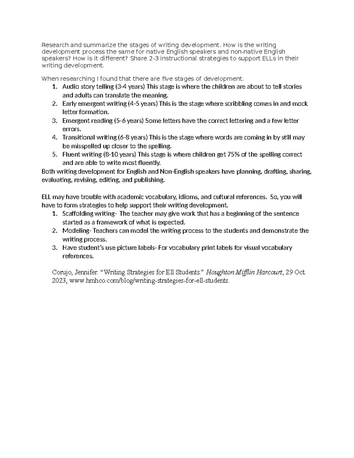 EDU 305 - Writing Development Stages & Support for ELLs - Studocu