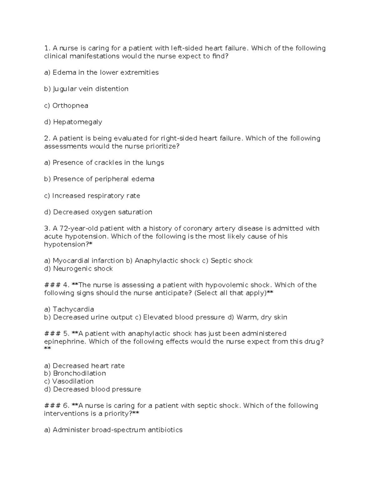 Cardio Exam Review: Key Concepts for Heart Failure & Shock Management ...